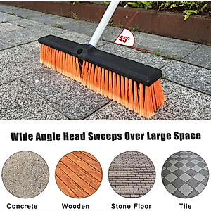 18" Push Broom Outdoor Heavy Duty with Stiff Bristles, Shop Broom with 63" Long Handle, Snow Broom Garage Push Broom for Concrete Wood Scrub Brush for Cleaning Shop Garage Deck Patio Driveway (Orange)