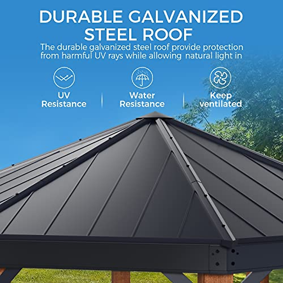 Erinnyees 15' x 15' Gazebo, Hardtop Gazebo Wood-Looking Octagon Gazebo with Galvanized Steel Double Roof, Aluminum Frame, Outdoor Patio Gazebo for Deck, Backyard, Patio, Lawns