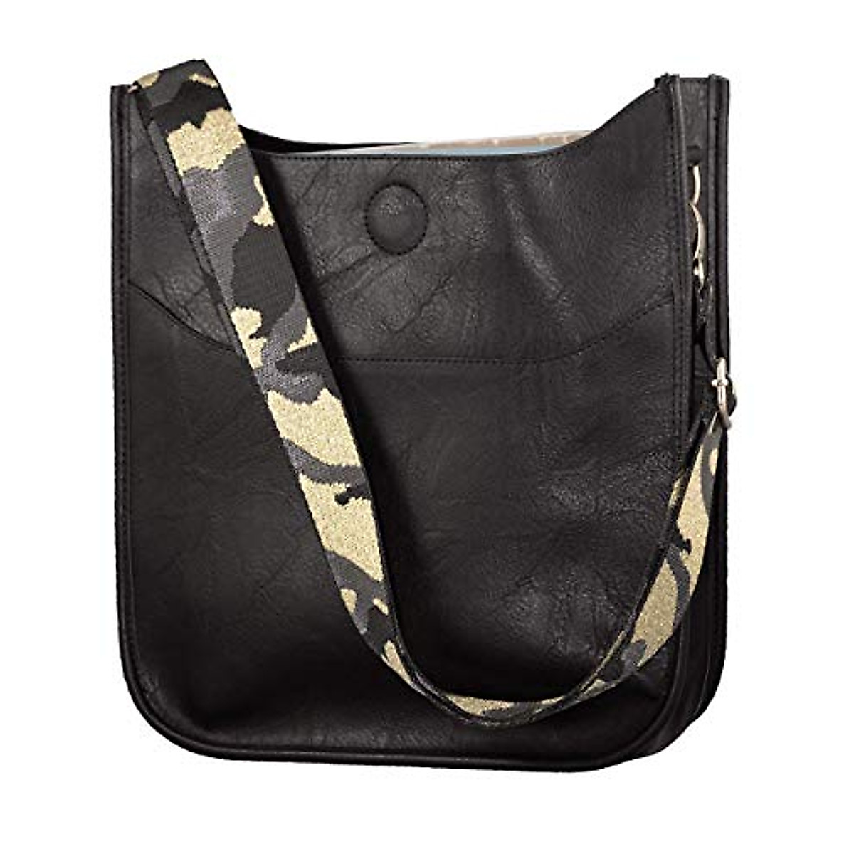 Pinafore Vegan Leather Crossbody Fashion Shoulder Bag | Soft, Magnetic Closure Handbag Purse for Women with Adjustable & Removable Guitar Strap, Black