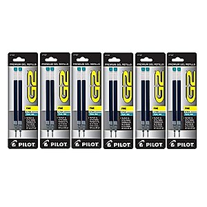 Value Pack of 6 - Pilot G2 Gel Ink Refills for Rolling Ball Pen, Fine Point, Teal (77257)