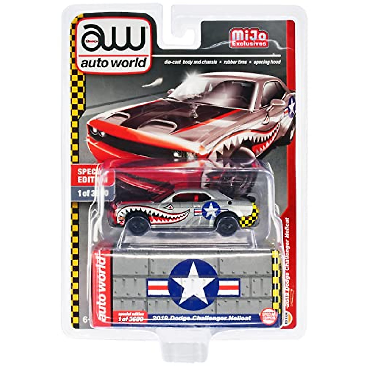 2019 Challenger Hellcat Silver Met w/Shark Teeth Graphics LTD ED to 3600 pcs Worldwide 1/64 Diecast Model Car by Auto World CP7940