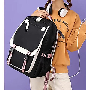 GDFENDU Japanese Anime Backpacks with Keychains,USB Charging Port Student School Bag Laptop Cosplay for Boys Girls (Pink)
