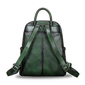 Genuine Leather Backpack for Women Vintage Handmade Casual Knapsack Satchel Cute Bagpacks Daypack Purse (DarkGreen)