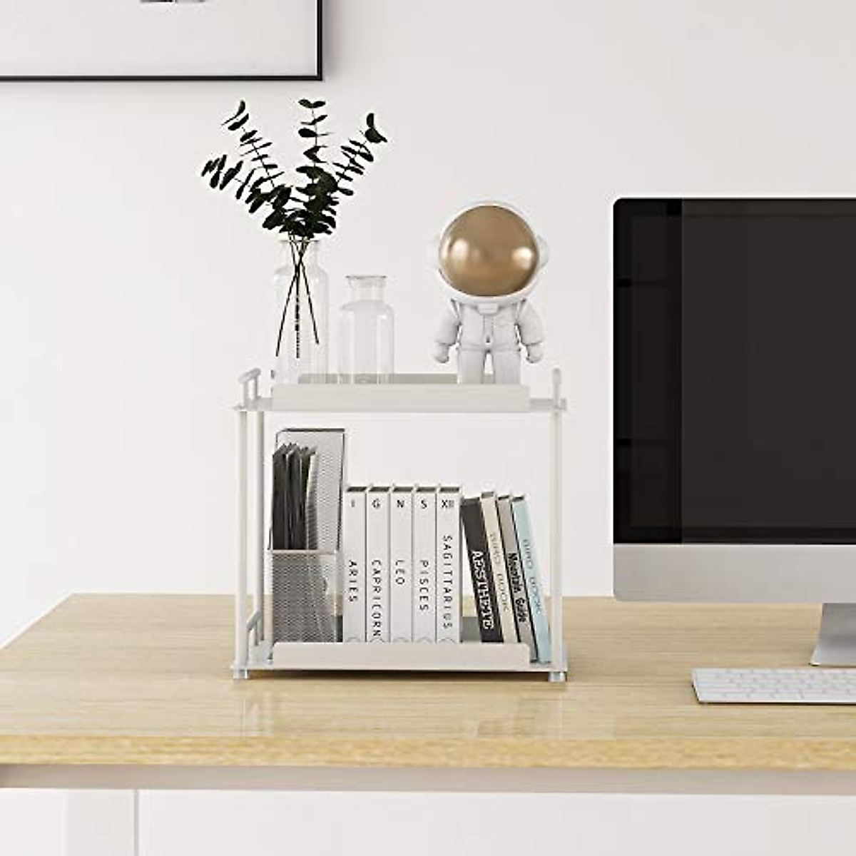 FLE Bathroom Organizer Countertop,2 Tier Bathroom Counter Organizer Kitchen Spice Rack Cosmetic Organizer,Countertop Storage Shelf for Bathroom, Kitchen, Living Room, Bedroom, Dressing Table,White