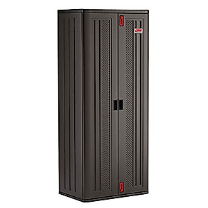 Keter Store-It-Out Prime 4.3 x 2.3 Foot Resin Outdoor Storage Shed, Perfect, Yard Tools, and Pool Toys, Black & Suncast Commercial 19 Cubic Ft. Heavy-Duty Resin Cabinet, Black