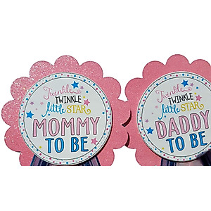 Mommy & Daddy to Be Pin Twinkle Little Star Baby Shower Pins for Parents to wear, Pink & Blue, It's a Girl Sprinkle