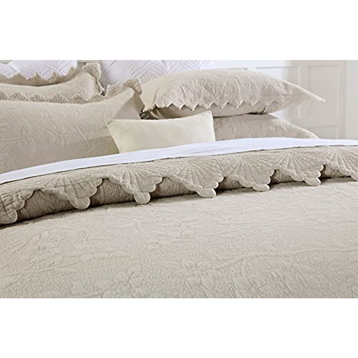 Brandream 6PC Cotton Quilt Bedding Set Queen King Size Cotton Queen Size Bedspreads Scalloped Farmhouse Quilts Set