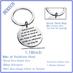 BEKECH Traveler's Prayer Travel Protection Key Ring Travel Gifts God Protect Us As We Travel By Air Land Sea Keep Us Safe Travels Keychain Religious Gift (silver)