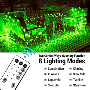 BrizLabs Green Net Lights Outdoor, 11.8ftx 4.9ft 360 LED Christmas Mesh Lights with Remote, 8 Modes Bush Net Sting Lights, Connectable Plugin Halloween Net Lights for Xmas St Patrick’s Day Tree Garden