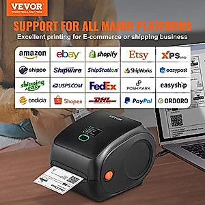 VEVOR Direct Bluetooth Thermal Label Printer HD(300DPI), All in One BT-USB Cable Dual-use Shipping Label Printer w/Automatic Label Recognition, Support Windows/MacOS/Linux/Chromebook/Android/iOS