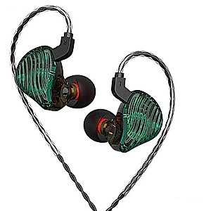 CVJ CSE in Ear Earbuds,1 Dynamic and 1 Balanced Armature CVJ Headphone, in Ear Headphone Extra Bass Earbuds with 2 Pin Detachable Cable for Church, Band Practise (Green Without Mic)