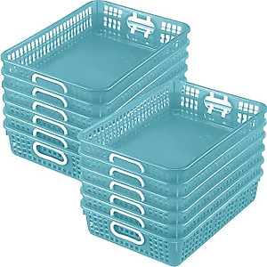 Really Good Stuff 12PK Plastic Desktop Paper Storage Basket for Classroom or Home–14”x10” Plastic Mesh Basket-Secure Papers Crease-Free–Water