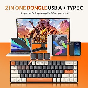 MAGIC-REFINER 60% Wireless Mechanical Keyboard, Bluetooth 5.0/2.4GHz with Dual Mode 2-in-1 Receiver, Compact 68-Key Hot Swappable Ergonomic Gaming Keyboard, Clicky Blue Switch for PC Mac Smartphone
