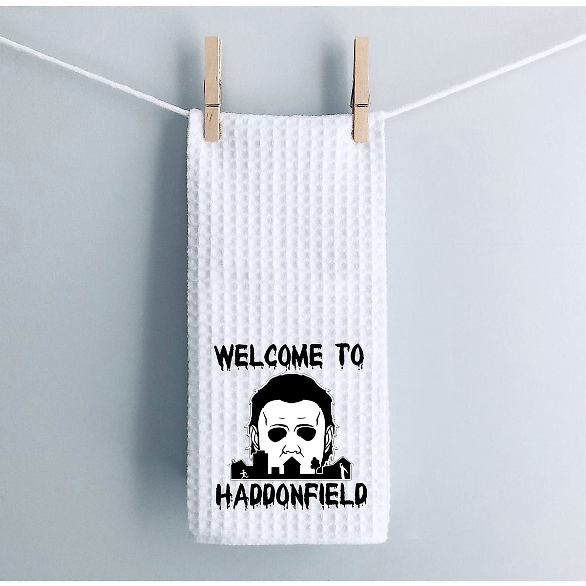 WCGXKO Halloween Welcome to Haddonfield Novelty Dish Towel Funny Kitchen Decor Cute Housewarming Gift (Welcome to Haddonfield)