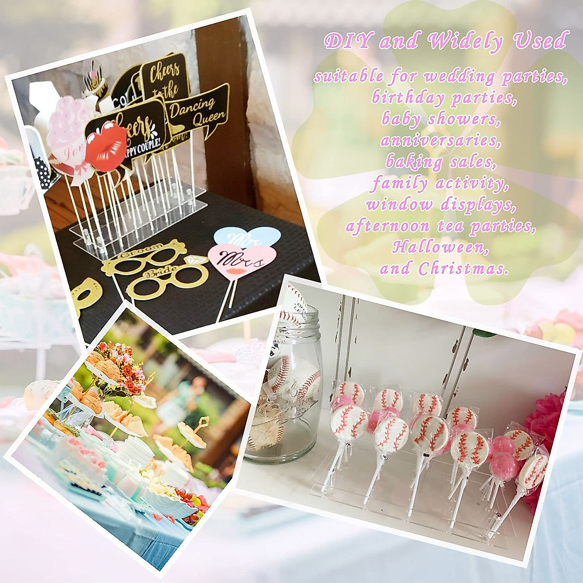 MENGCORE 21 Hole Acrylic Cake Pop Lollipop Clear Pink Display Stand Server Decoration Display Stand Holder Base Shelf (21 Hole)