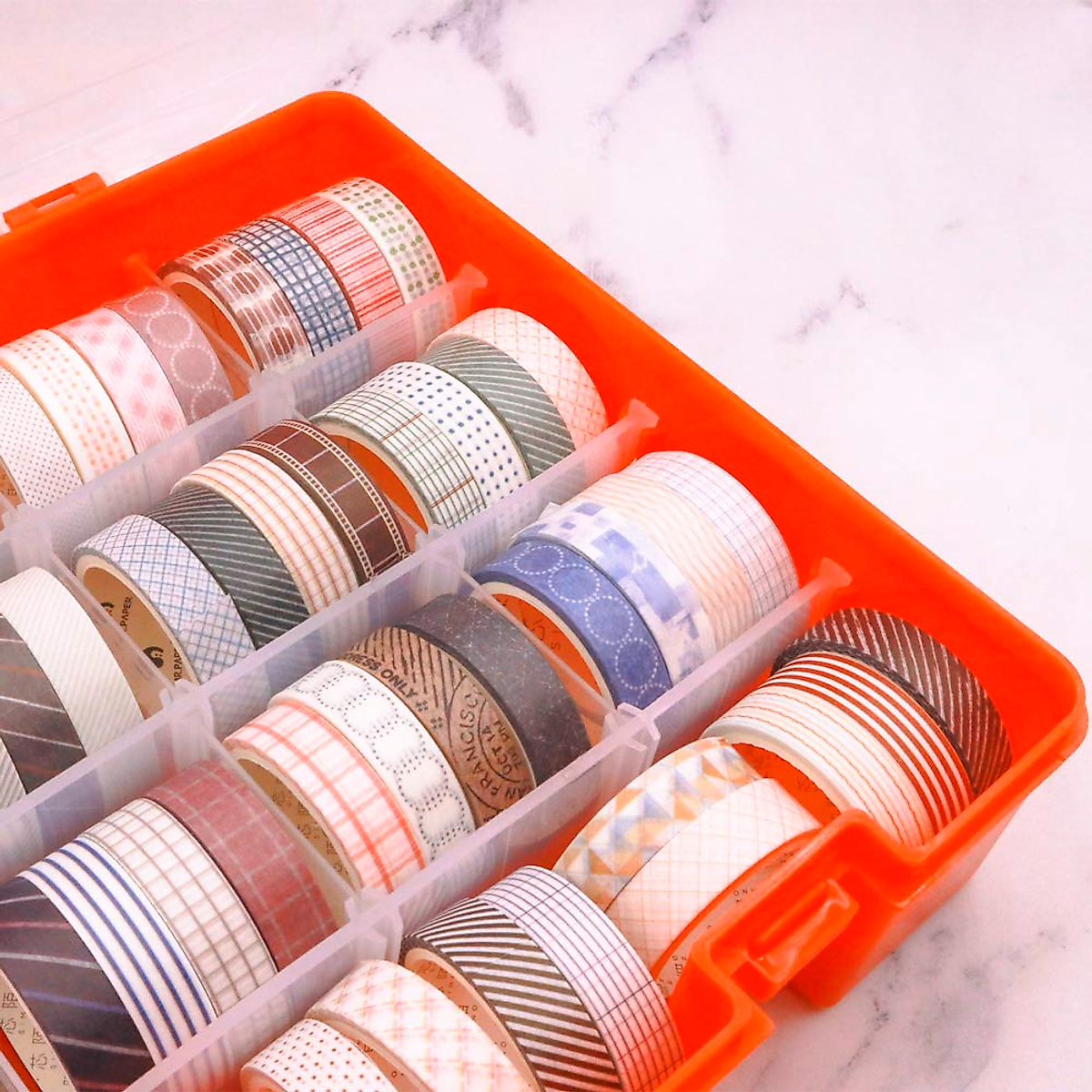 UHOUSE Plastic Creative Options Storage Containers with Adjustable Dividers,Plastic Storage Box with 18 Removable Grids,Jewelry Organizer Compartments for Cosmetics Craft, Toy, Fuse Beads, Washi Tapes