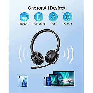 TZS Bluetooth Headphone for Computer, Wireless Headset with Noise Cancelling Mic for PC, 36H Lightweight On Ear Headphone with Mute Button, Suitable for Remote Working/Call Center/Online Class
