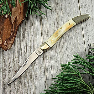 FOLDING POCKET KNIFE 5.25" Rite Edge Bone Handle Silver Toothpick Carbon Sharp Blade Knife