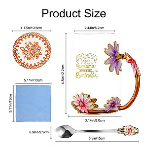 Vos Risus Daisy Flower Glass Coffee Mug Tea Cup with Spoon Set, Sometimes You Forget That You are Awesome Enamel Cup, Birthday, Mothers Day, Christmas, Gifts for Her, Friend, Mom, Grandma, Coworker