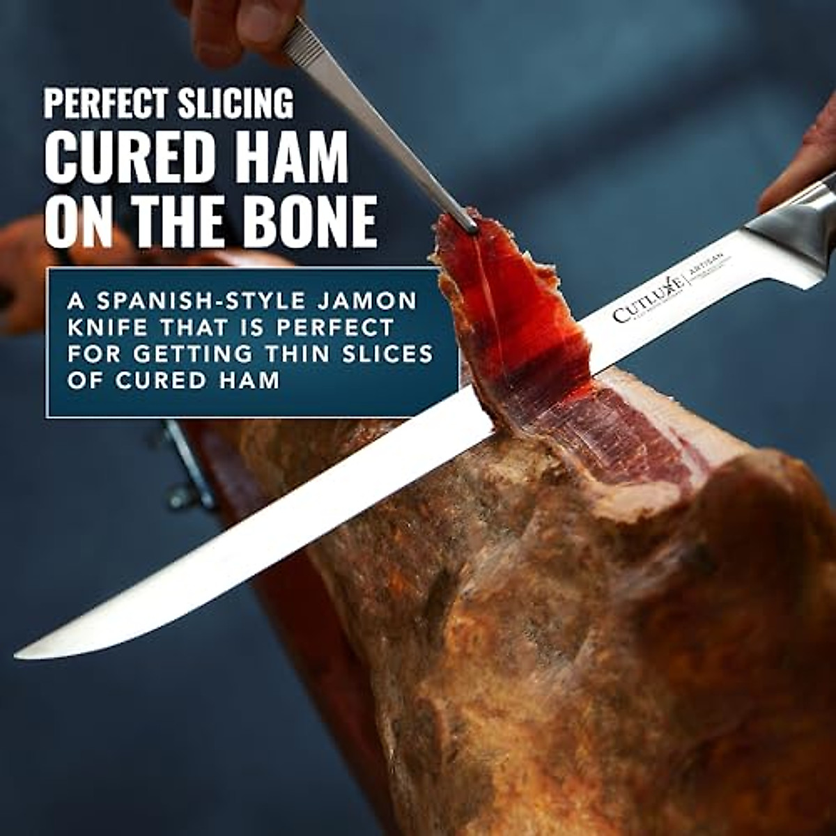 Cutluxe Ham Knife 12" - Spanish Style Meat Slicer, Carving Serrano Ibérico & Italian Prosciutto - Premium High Carbon Stainless Steel Blade - Ergonomic Black Handle - Artisan series