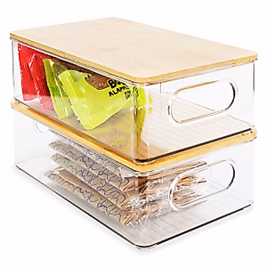 7Penn Stackable Storage Bins with Lids - 2 Pack Bamboo Lid Storage Containers for Home Organizing - Clear Acrylic Stacking Container for Pantry, Bathroom, Kitchen, Fridge, or Closet Organization