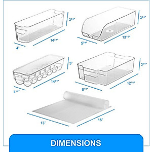 fridge bins and organizers Set of 10 - Stackable refrigerator bins set includes 6 bins for food containers and 4 precut shelf liners for fridge shelf's