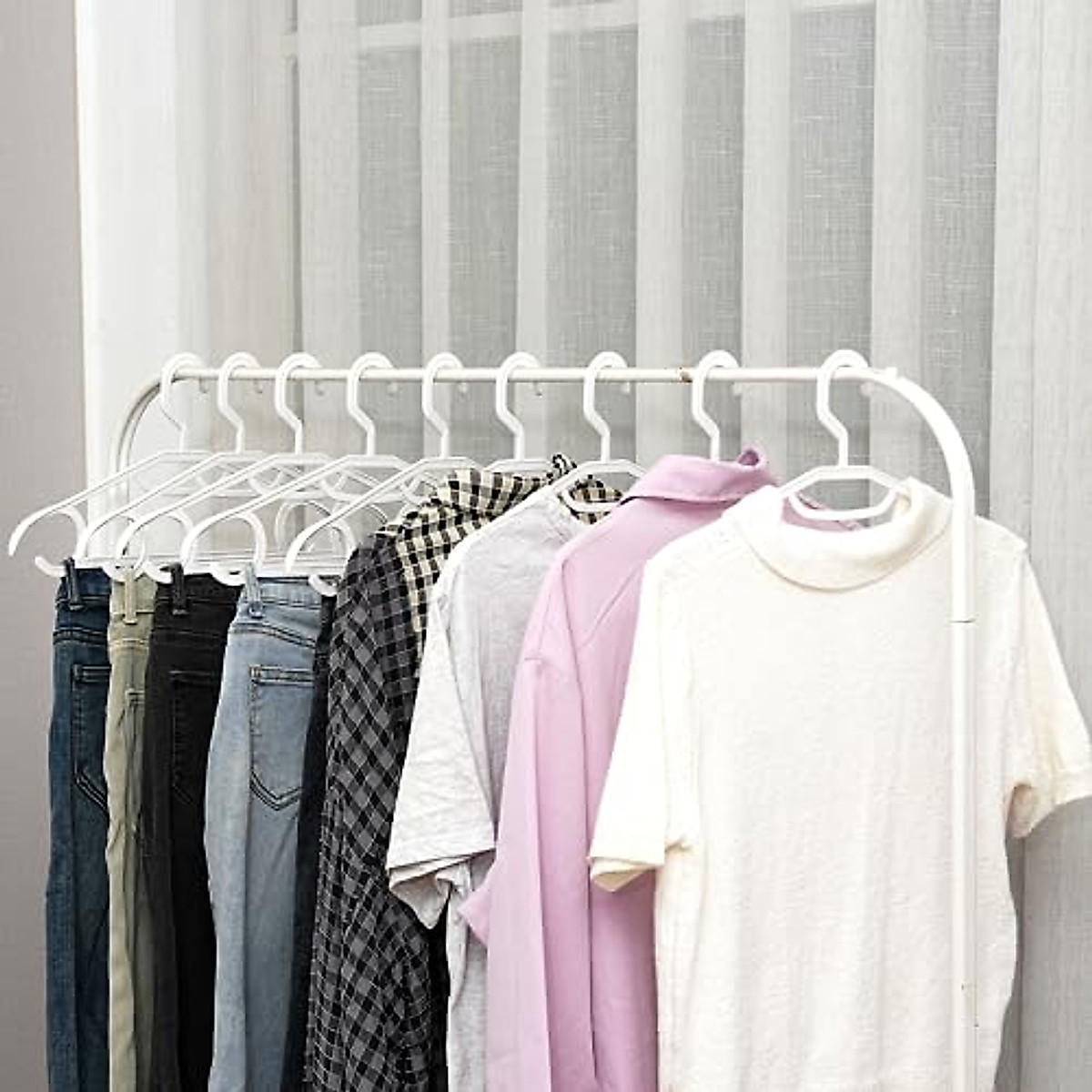 White Plastic Clothes Hangers 20 Pack,Adult Coat Hangers for Closet,Non-Slip Laundry Hangers,Room Essentials Basics Size Ideal for Everyday Use on Coats,Shirts,Pants,Dress,Skirts