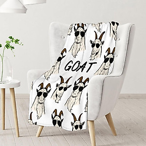 Goat Blanket for Girls - 60x80 Inches Twin Size - Soft Fuzzy Plush Throws Gift - White Funny Throw Blanket for Bed, Couch, Living Room