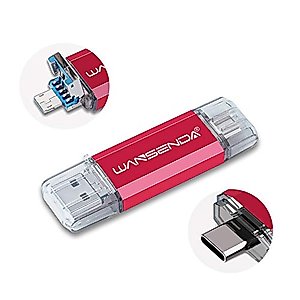 WANSENDA USB 3.1 Photo Stick 128GB 3 in 1 High Speed Flash Drive for Android Phones Type C/USB C Devices/Tablets/Samsung Galaxy,LG,Hua Wei,Google Pixel(128GB, Red)