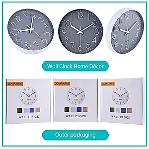 jomparis 12 Inch Non-Ticking Wall Clock Silent Battery Operated Round Wall Clock Modern Simple Style Decor Clock for Home/Office/School/Kitchen/Bedroom/Living Room (Gray)
