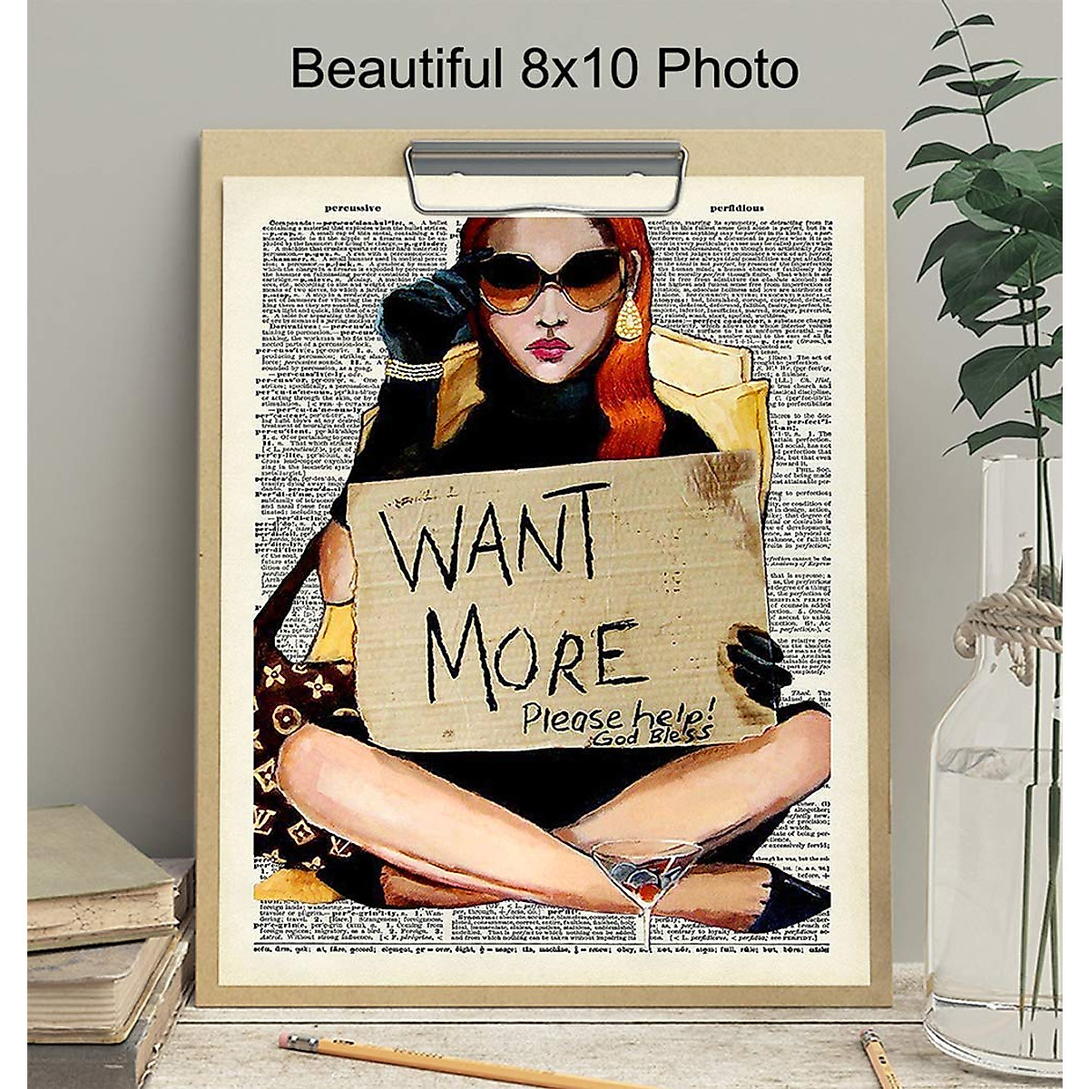 Funny Glam Fashion Graffiti Dictionary Art – Upcycled 8x10 Chic Unique Gift for Designer, Fashionista - Urban Street Art Home Decoration Poster for Women, Wife, Teens, Dorm Room – Cool Dope Wall Decor