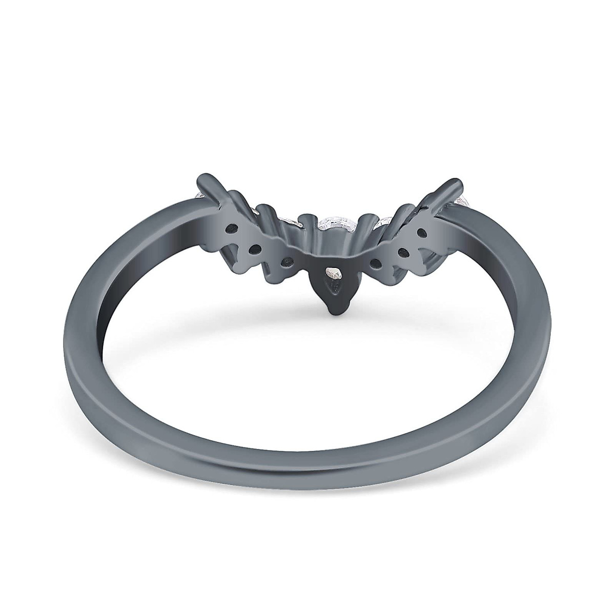 Blue Apple Co. Black Tone, Simulated Cubic Zirconia Size-8 Curved Art Deco Eternity Stackable Wedding Band Engagement Bridal Ring Round CZ 925 Sterling Silver