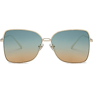 SOJOS Classic Square Oversized Sunglasses for Women Big Large Designer Style Sunnies SJ1082, Gold/Green&Brown