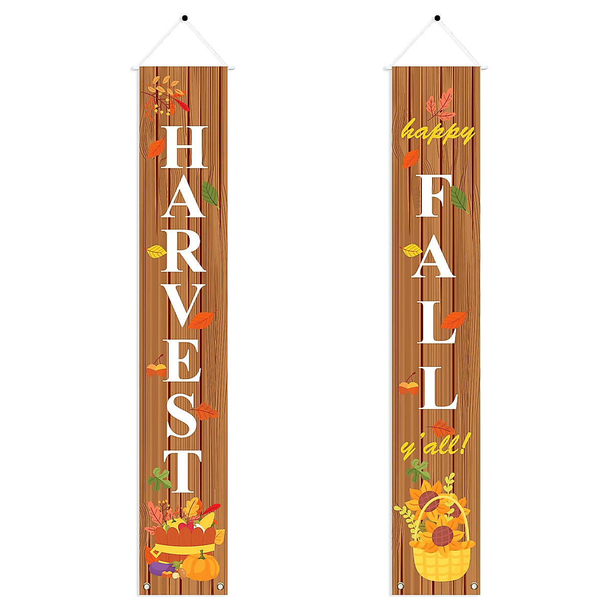 Uniwish Happy Fall Y'all Porch Banner Front Door Sign Harvest Bunting Vertical Welcome Hanging Flags for Fall Thanksgiving Decorations Garland Autumn Farmhouse Home Yard Decor