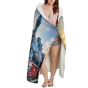 Steam Train Old Engine Train Blanket Soft Fleece Throw Blanket Cozy Fuzzy Warm Flannel Blankets for Women Men for Couch Bed Sofa All Season Gift