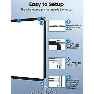 Projector Screen and Stand - Velcolt Outdoor Projector Screen 100 inch, 16:9 4K HD Foldable Portable Outdoor Movie Screen Pull Down with Carry Bag for Indoor Outdoor Camping Backyard Home Theater