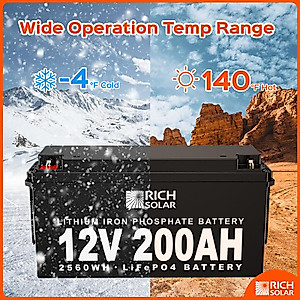 RICH SOLAR 12V 200Ah LiFePO4 Lithium Iron Phosphate Battery