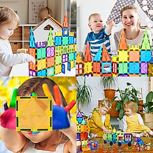 MagHub Magnet Toys Magnetic Tiles, 125 PCS Magnetic Building Blocks Set for Boys Girls Preschool Educational Construction Kit Magnet Stacking Toys for Kids Toddlers Children