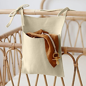 Baby Crib Cabin Bedside Storage Bag Bed Linen Hanging Pocket Baby Room Nursery Cot Caddy Bed Organizer for Clothing Diapers Drool Bibs Molar Toys (Beige)