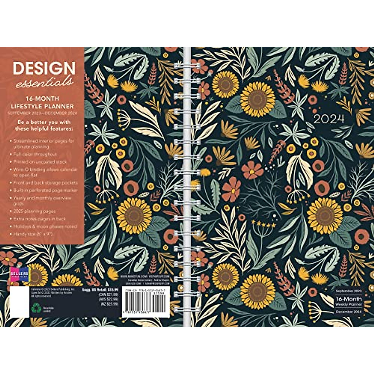 2024 Weekly & Monthly Planner, 16-Month Engagement Calendar: September 2022 - December 2023, 9" x 6" - Harvest Sunflowers