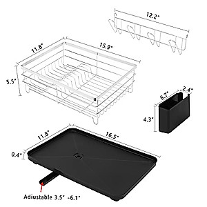 Fogein Dish Drying Rack,Dish Racks for Kitchen Counter，Stainless Steel Dish Drainer with Utensil Holder Removable Drainer Tray for Kitchen Countertop(Black)