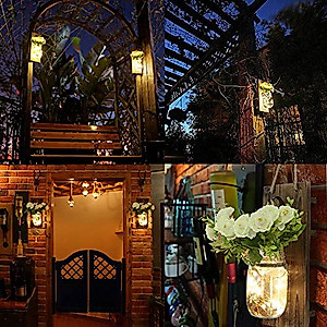 AerWo 2Pcs Mason Jar Sconces Wall Decor, Handmade Rustic Wall Sconces with LED Fairy Lights and Flowers, Hanging Mason Jar for Farmhouse Kitchen Decorations Wall Decor Living Room Lights