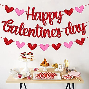 Happy Galentine's Day Banner for Ladies Girls Valentine's Day Celebration Party Supplies Romantic Heart Love Be My Galentine Theme Garland Sparkle Glitter Party Decorations