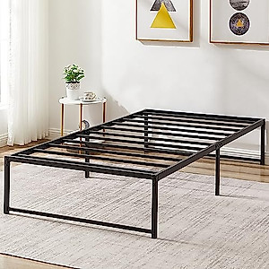 VECELO Metal Platform Bed Frame, No Box Spring Needed/Mattress Foundation/Steel Slat Support Black (Twin)