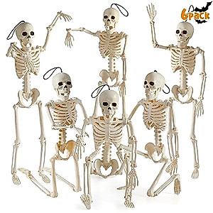 Bstoyder 6 PCS Halloween Skeletons Decorations, 16" Full Body Posable Joints Hanging Skeletons, Spooky Skeleton Plastic Bones for Halloween Indoor Outdoor Decor, Party Props, Graveyard, Haunted House