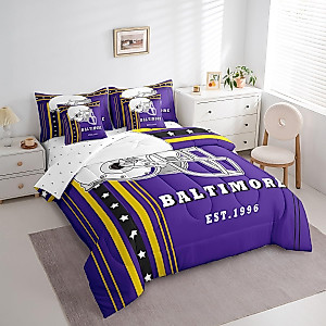 Erosebridal Football Comforter Set Twin Size 7-Piece American Football City Bedding with Sheets, Rugby Game Sports Style Bedding Comforters & Sets Bed-in-a-Bag, Purple Yellow Black (Baltimore)