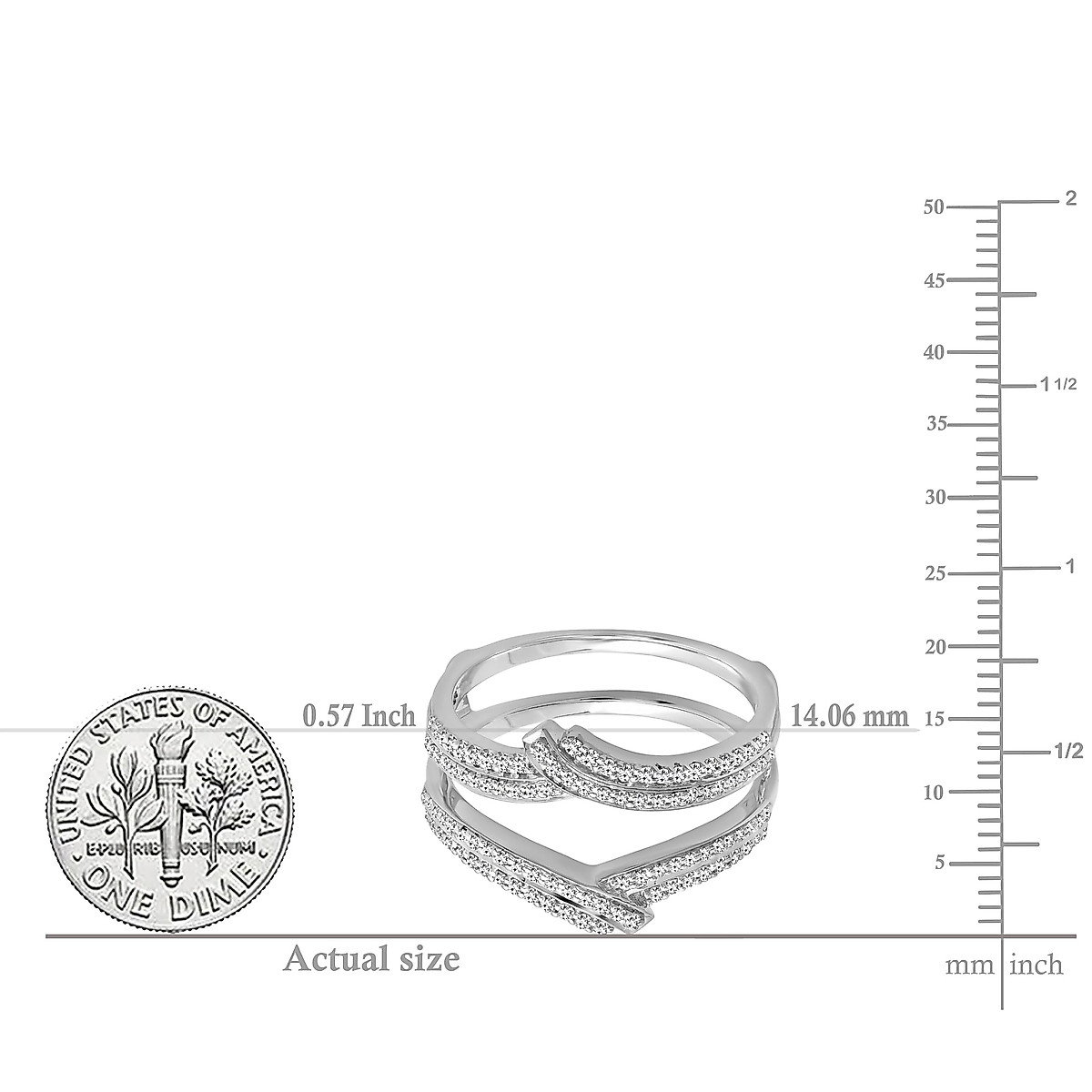 Dazzlingrock Collection 0.32 Carat (Cttw) Round White Diamond Enhancer Guard Anniversary Ring for Women in 10K White Gold Size 9.5