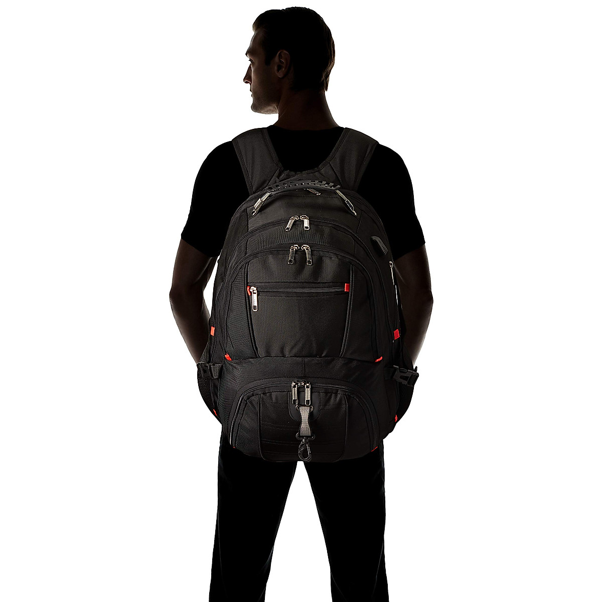 Travel Backpack for Men Women,Extra Large 17 Inch Laptop Bag with USB Port & Rain Cover for College School Bookbags,TSA Friendly Water Resistant Business Computer Bag with Luggage Strap (M100_Black_L)