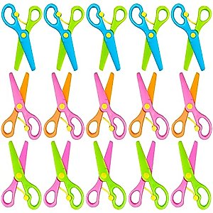 15 Pack Preschool Training Scissors,Plastic Toddler Safety Scissors,Kids Craft Scissor for Children Paper Cut,School Art Supplies