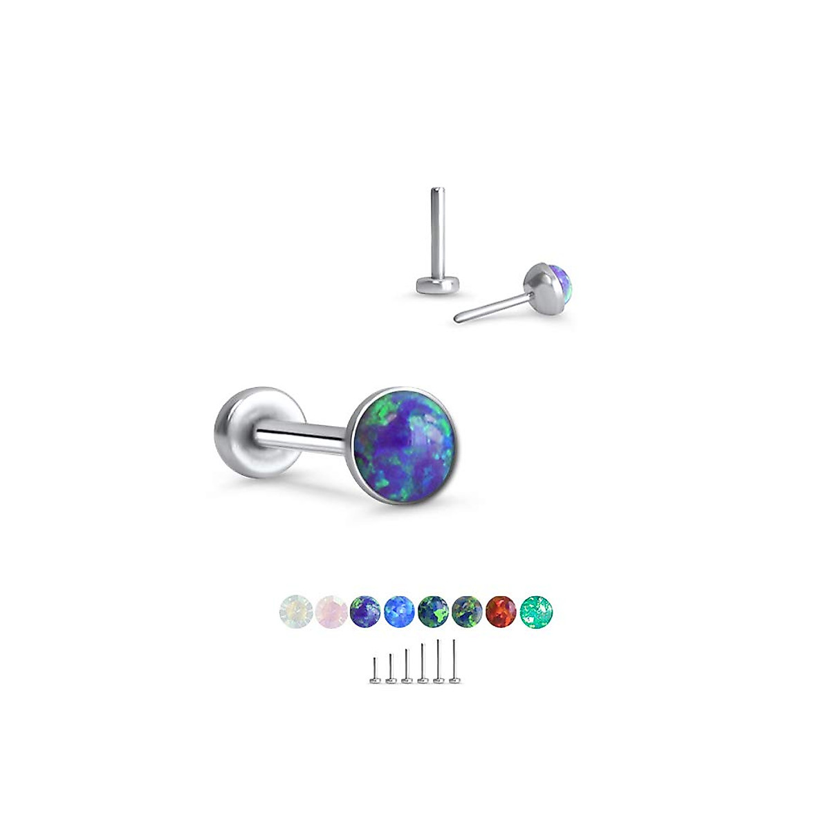 316 Stainless Steel Threadless Push Pin Nose Ring Labret Monroe Stud 2.5mm Glued Red Faux Opal 18G